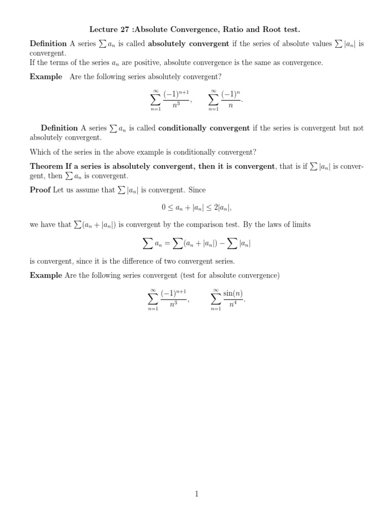 Ratio And Root Test Pdf Mathematical Concepts Functions And Mappings 