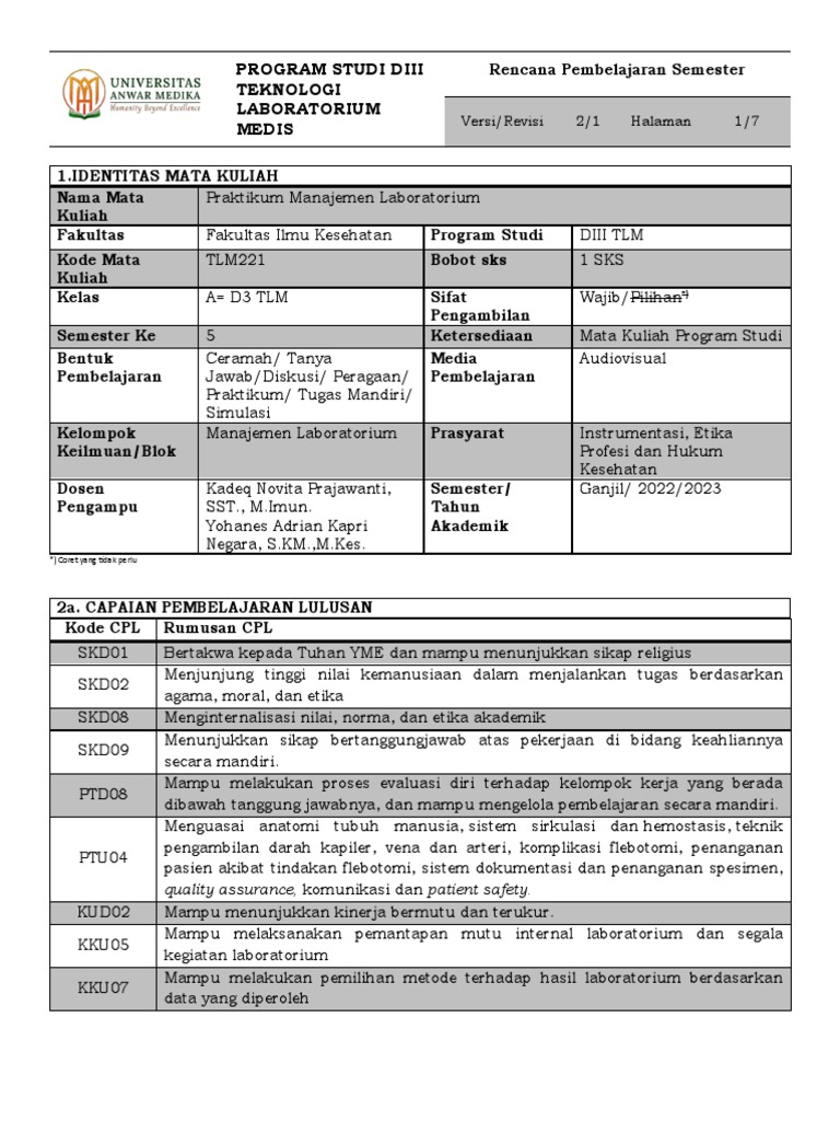 RPS Manajemen Laboratorium (P) | PDF