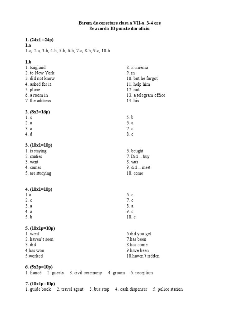 Clasa a VII-a Barem Corectare | PDF