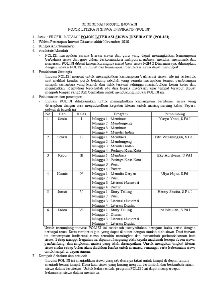 Contoh Susunan Profil Inovasi | PDF
