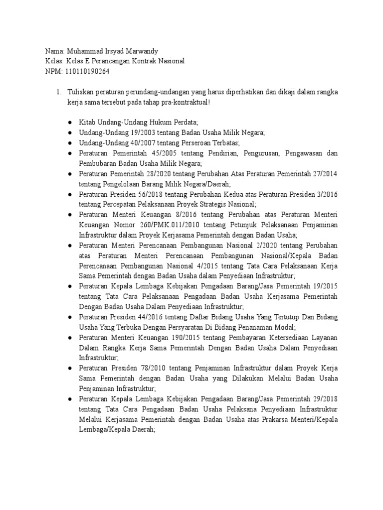 TUGAS PERJANJIAN BOT - Muhammad Irsyad M - 190264 | PDF