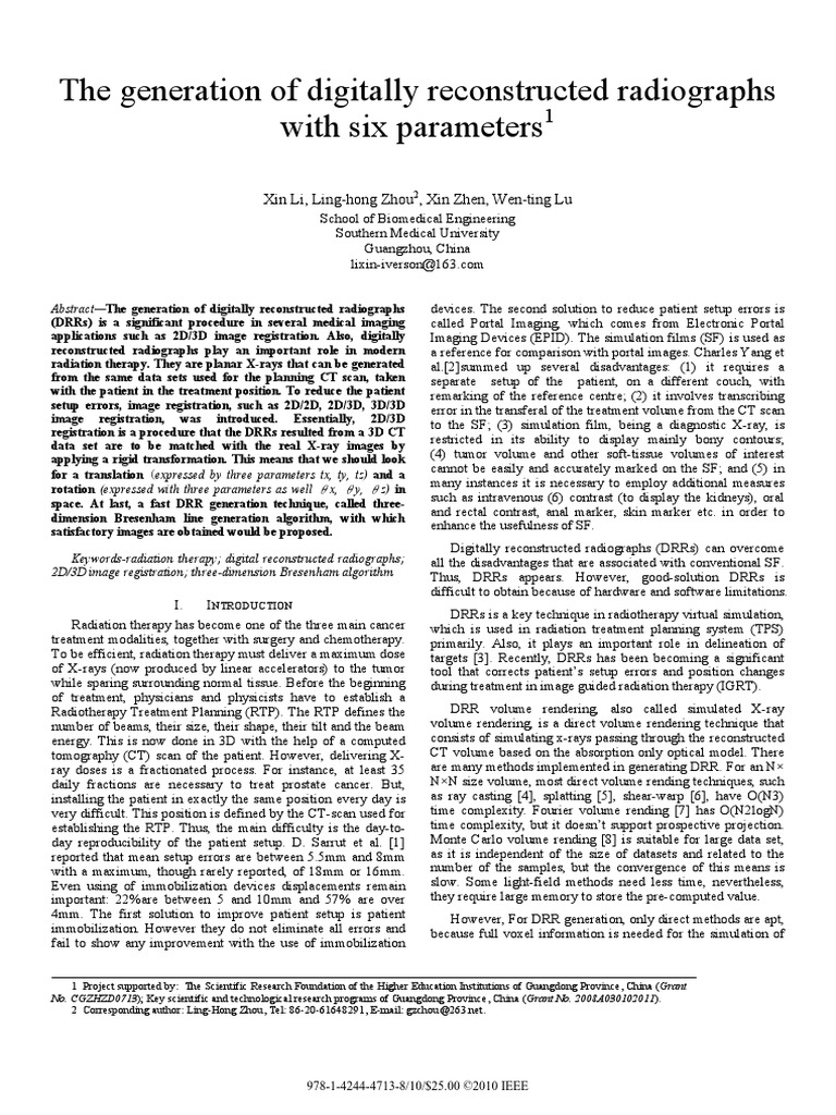 The Generation of DRR With Six Parameters | PDF | Radiation Therapy ...