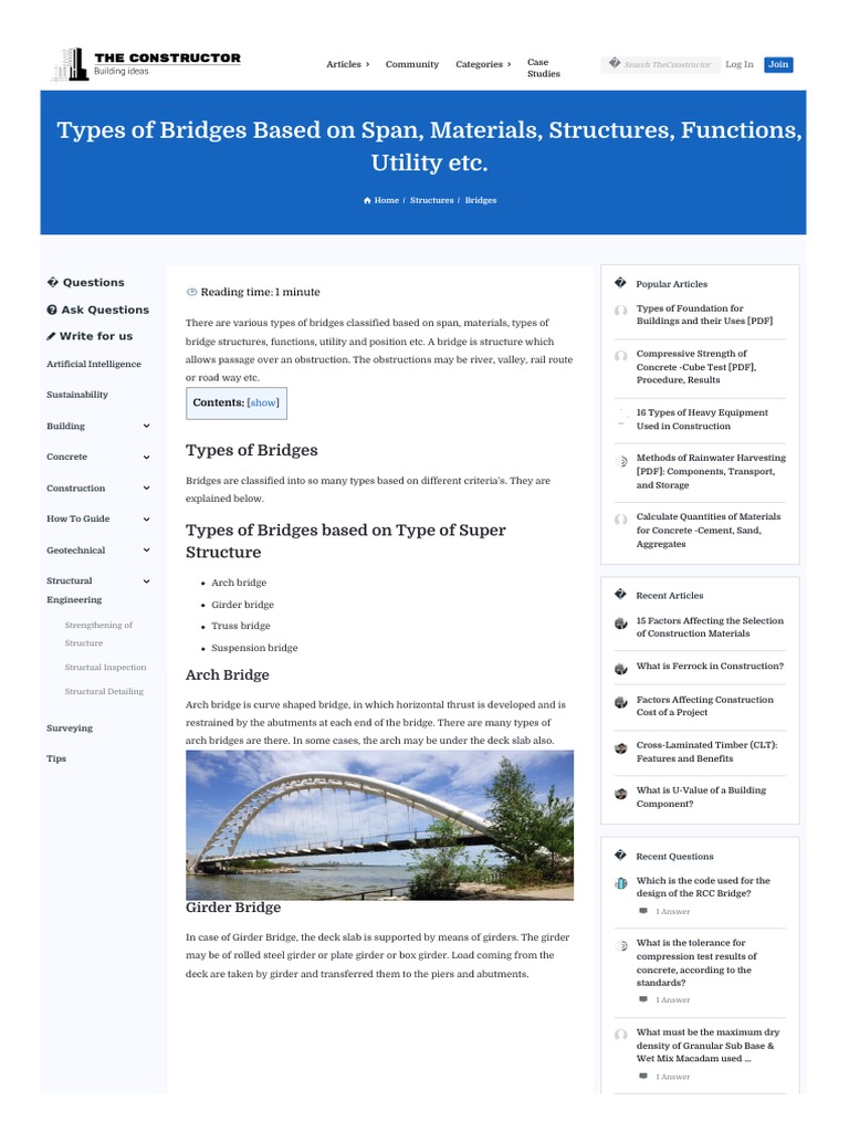 Classification of Bridges | Download Free PDF | Bridge | Concrete