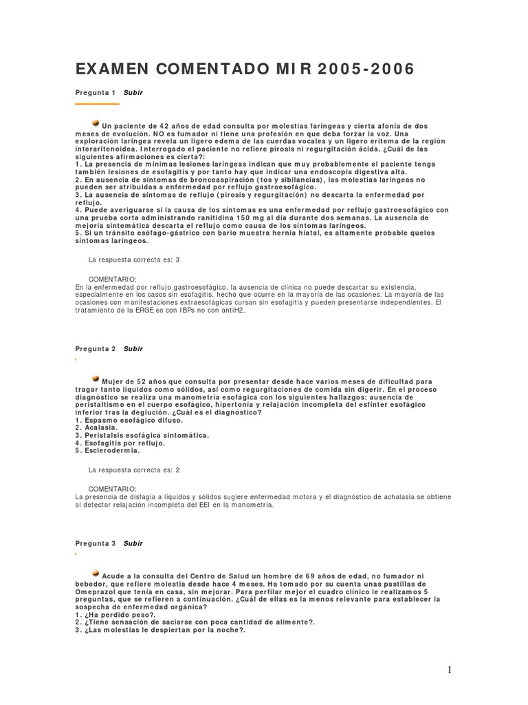 Examen MIR 2006: Comentarios y Respuestas | PDF | Especialidades ...