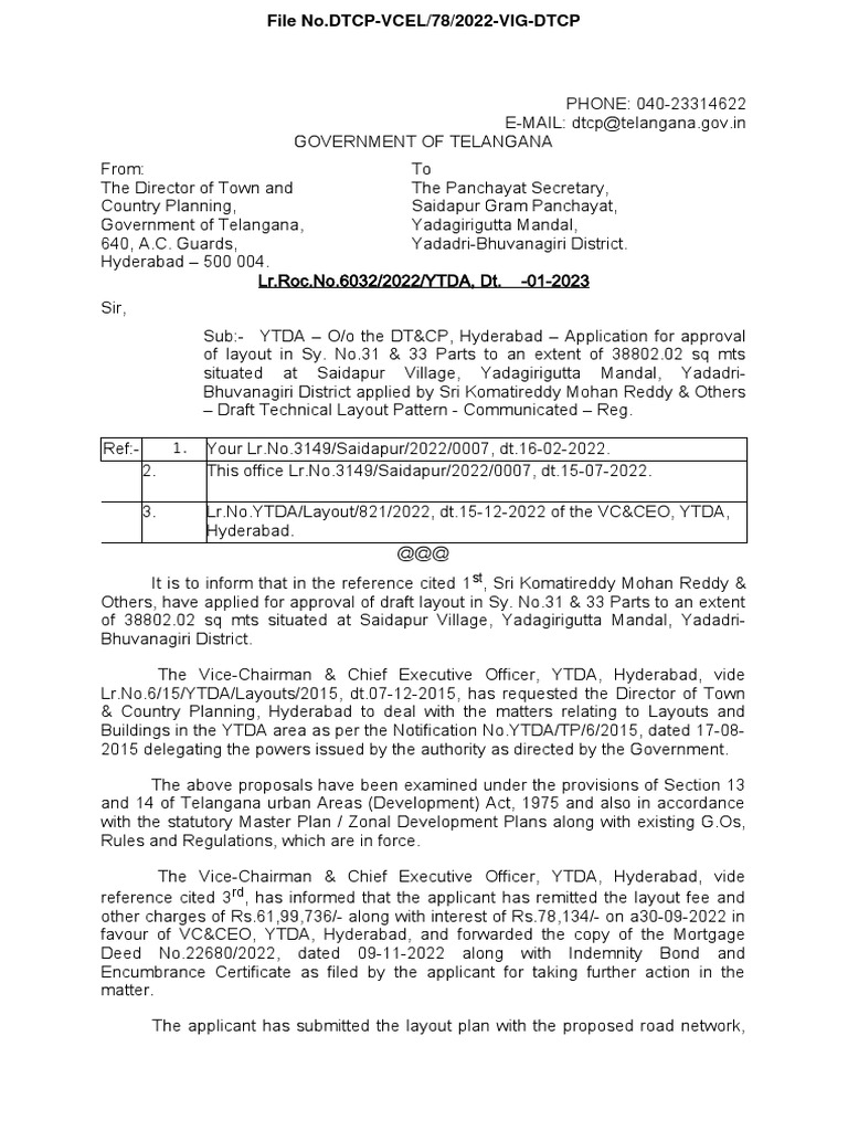 Approval of Draft Layout Plan for Residential Layout in Saidapur ...