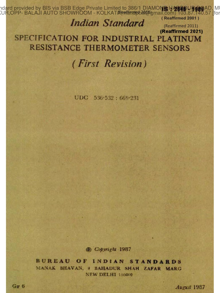 IS-2848-1986 (Reaff 2021) (Specificatoin For Industrial Platinum ...