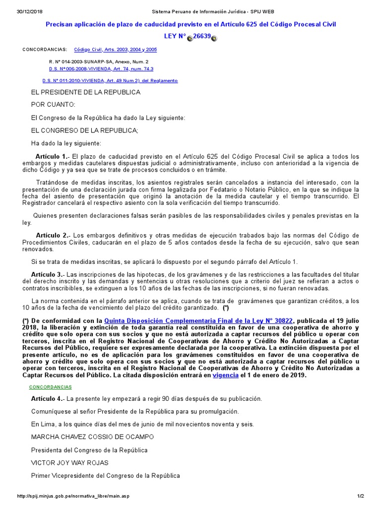Ley #26639 Precisan Aplicación de Plazo de Caducidad Previsto en El ...