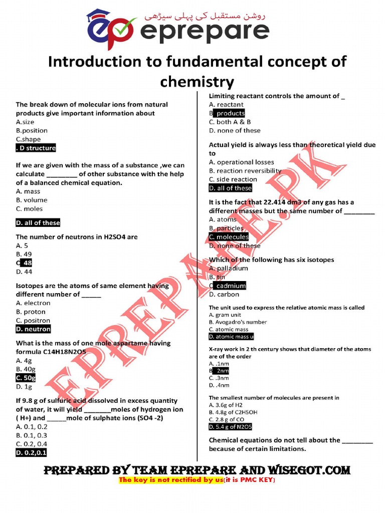 Chemistry 1ST Year Solved | PDF