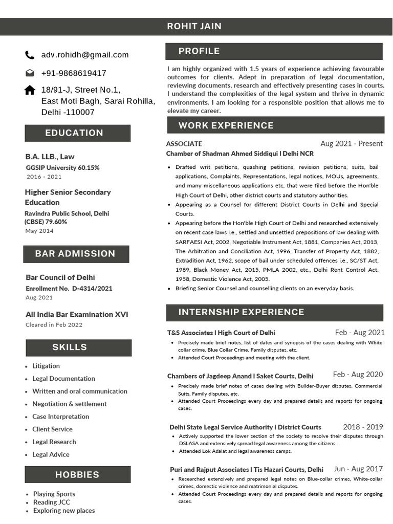 Rohit Jain-CV | Download Free PDF | Dispute Resolution | Common Law
