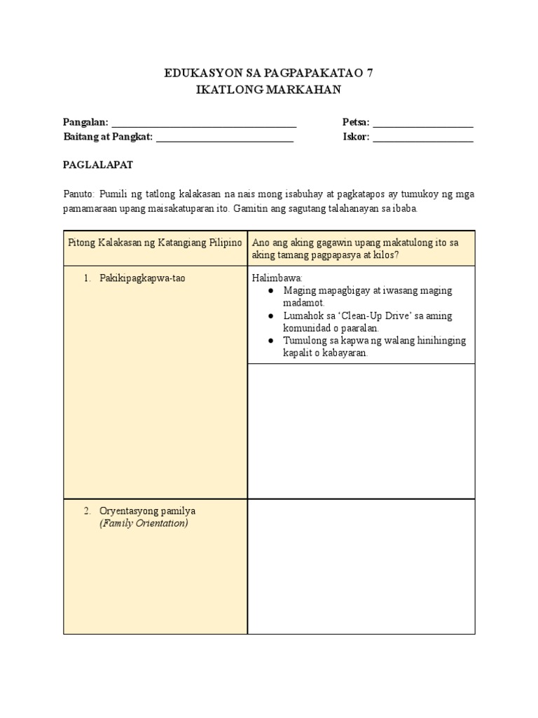 Final Paglalapat Worksheet | PDF
