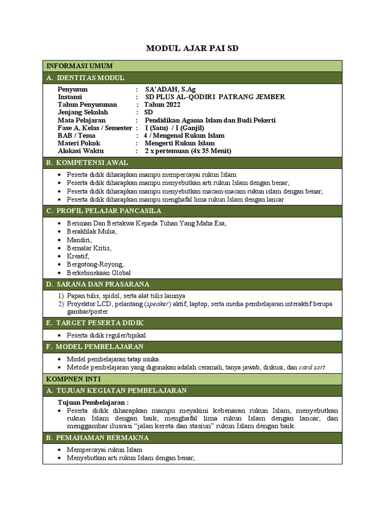 Ma Pai k1 Bab 4 Ganjil Sa'Adah Kls 1 | PDF