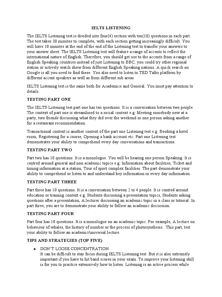 Document (5) Listening IELTS - Detailed Version | PDF | International ...