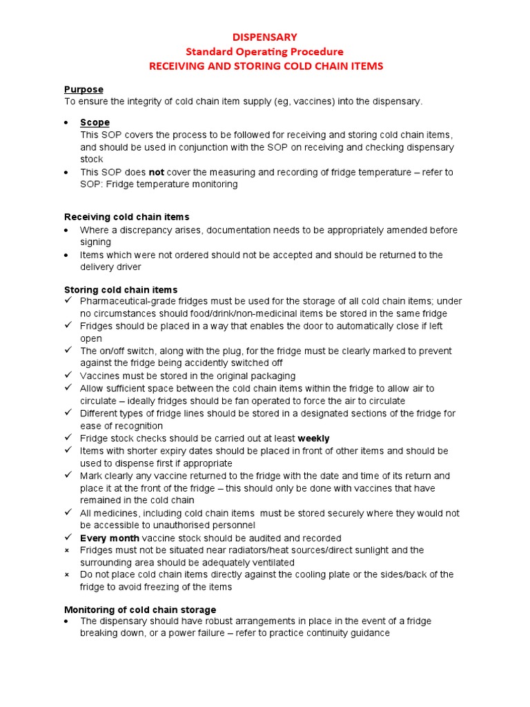 Cold Chain Receiving and Storage | PDF | Refrigerator | Vaccines