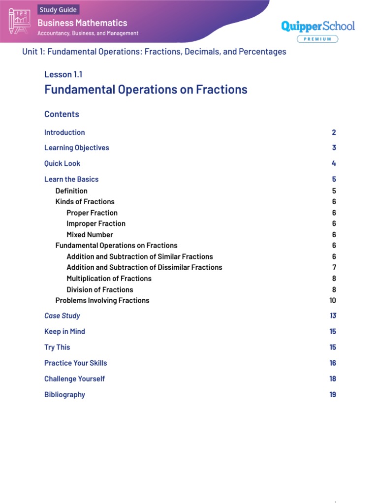 Fundamental Operations On Fractions: Lesson 1.1 | PDF | Lexicology ...