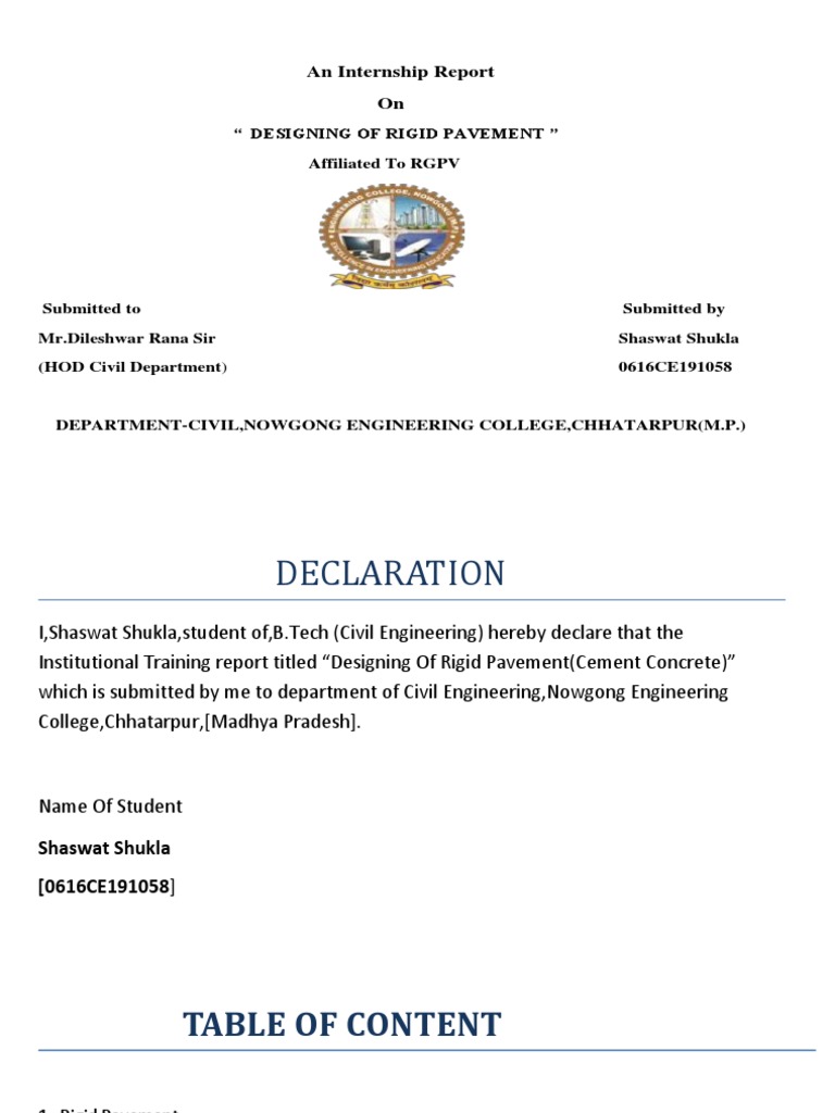 Shaswat Shukla - Internship Report20-21 | PDF | Concrete | Road Surface Shaswat Shukla - Internship Report20-21 | PDF | Concrete | Road Surface