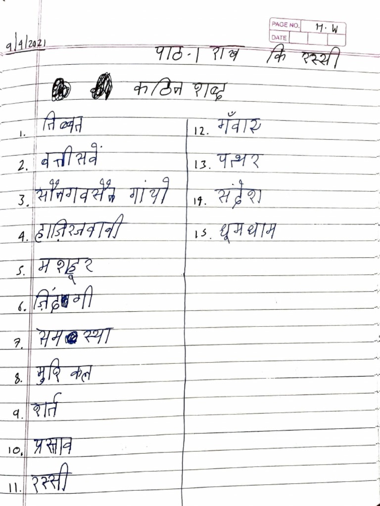 Hindi Classwork and Homework | PDF