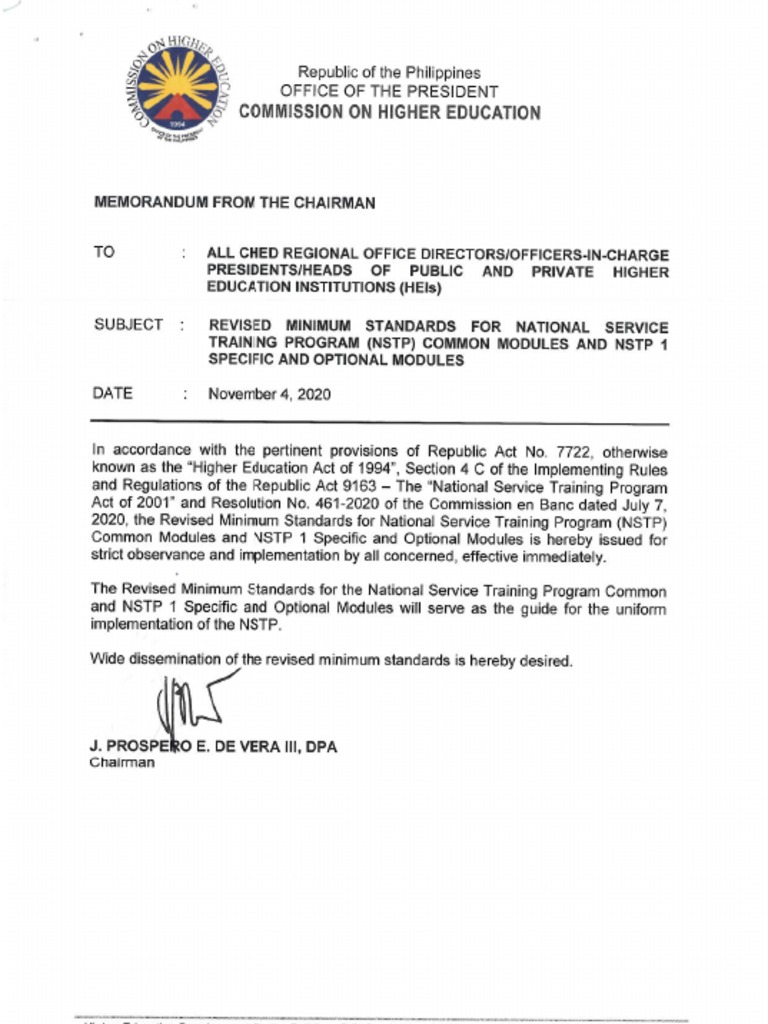 Revised Minimum Standards For NSTP Common Modules and NSTP 1 Specific ...