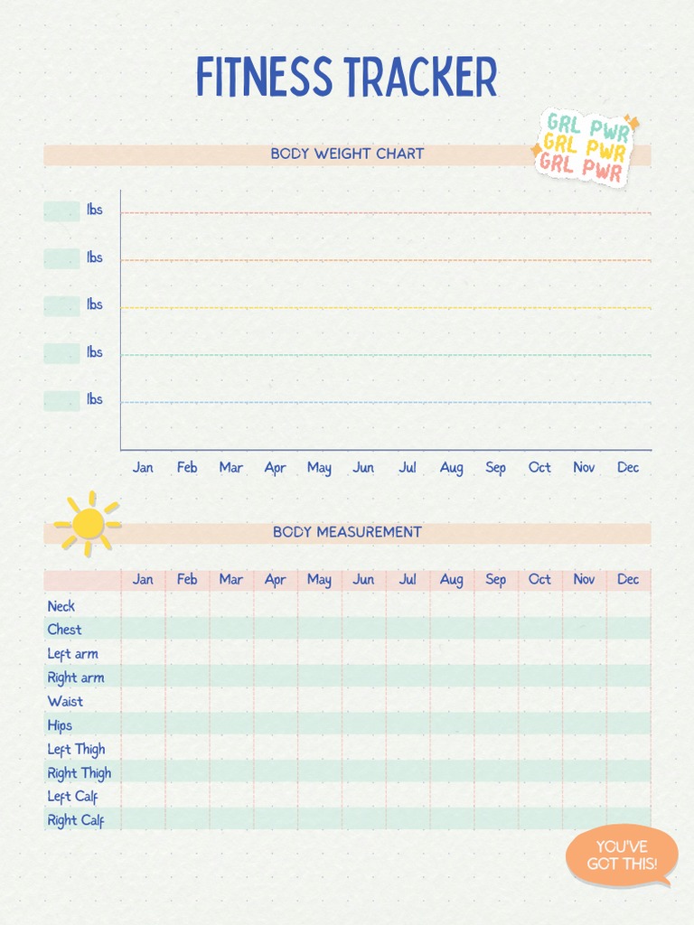 Ivory Colorful Bullet Journal Fitness Tracker A5 Document | PDF