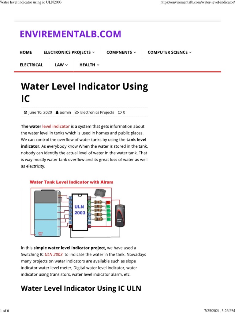 Water Level Indicator Using Ic ULN2003 | PDF