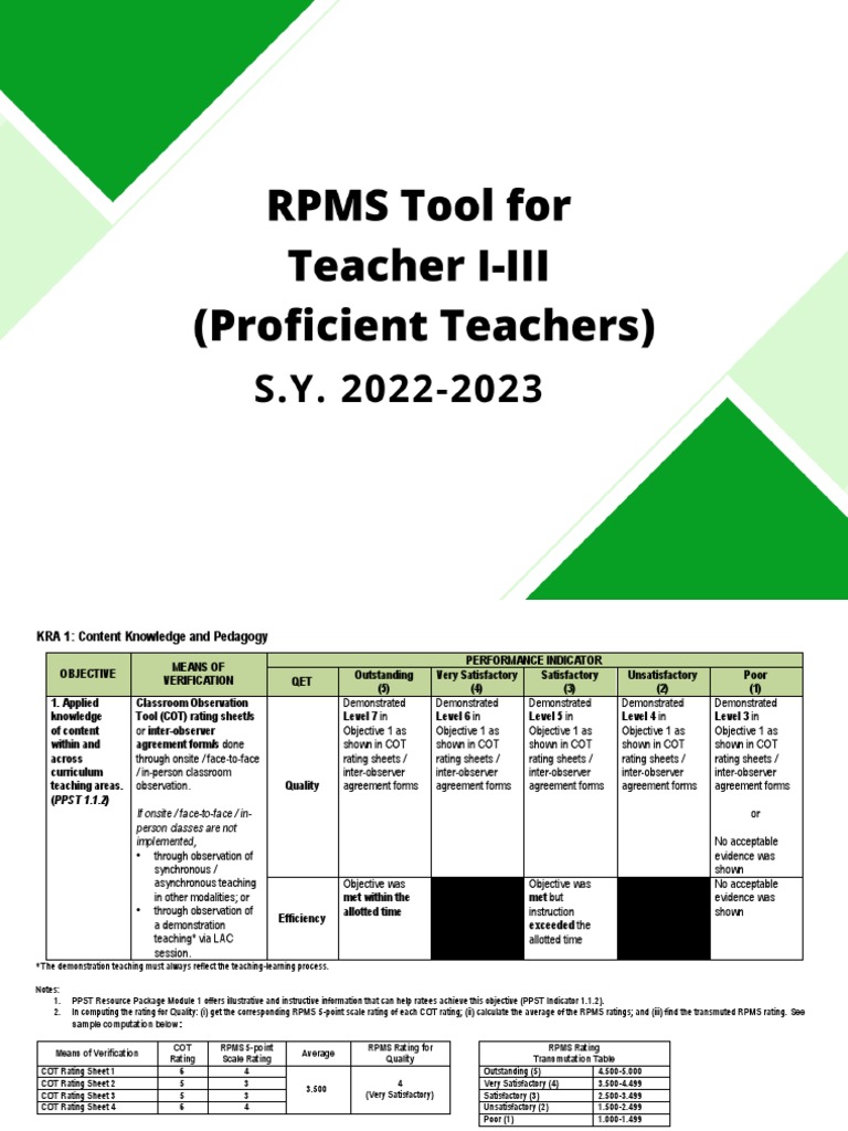 RPMS Tool for Proficient Teachers 2022-2023 | PDF | Learning | Teachers
