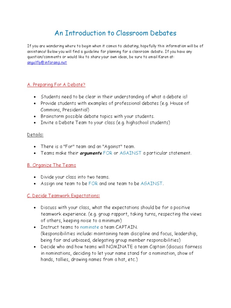 An Introduction To Classroom Debates | PDF | Brainstorming | Classroom