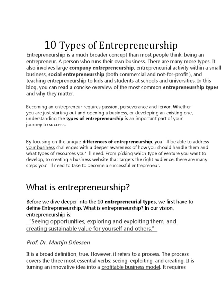 10 Types of Entrepreneurship and Why They Matter Chellange | PDF ...