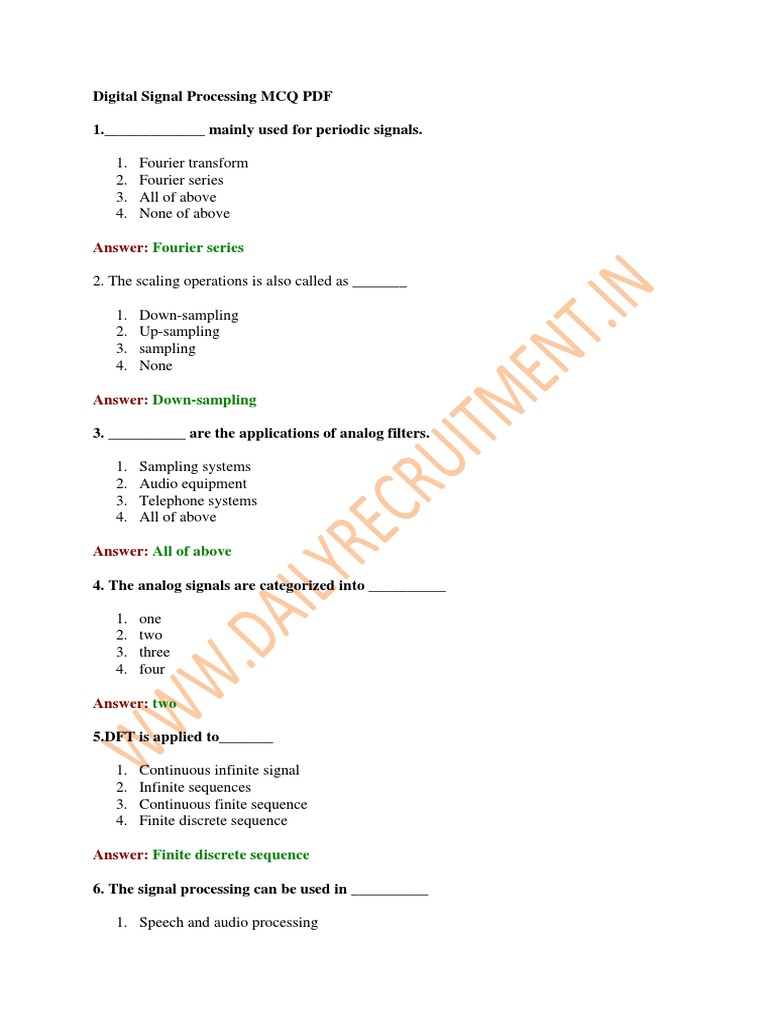 Digital Signal Processing MCQ PDF | PDF | Discrete Fourier Transform | Digital Signal Processing