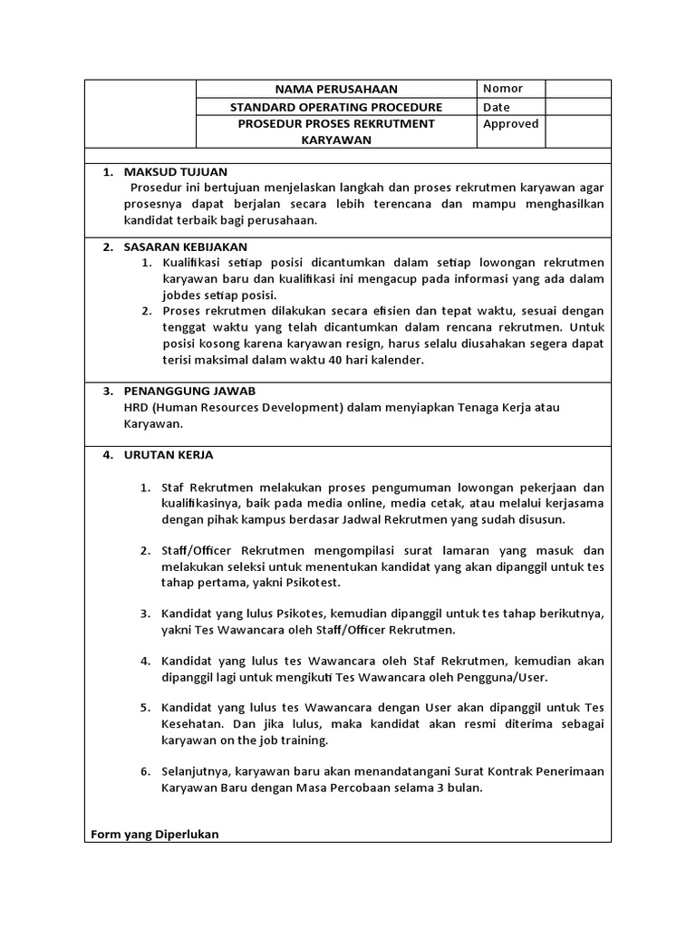 SOP Recruitment - Proses Rekrutmen Karyawan | PDF