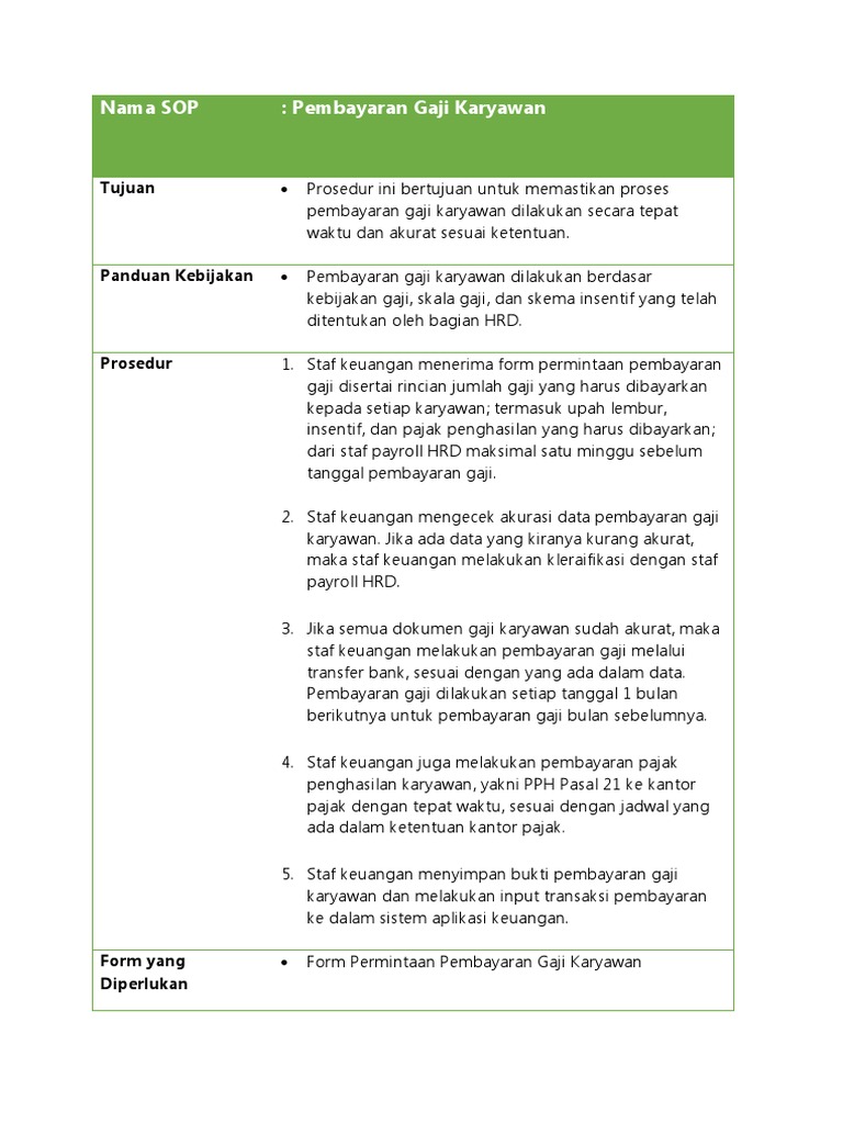 06 SOP Pembayaran Gaji Karyawan | PDF