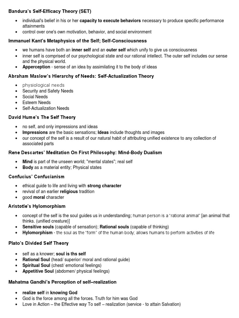 Uts Theories Reviewer Pdf Philosophy Of Self Idea