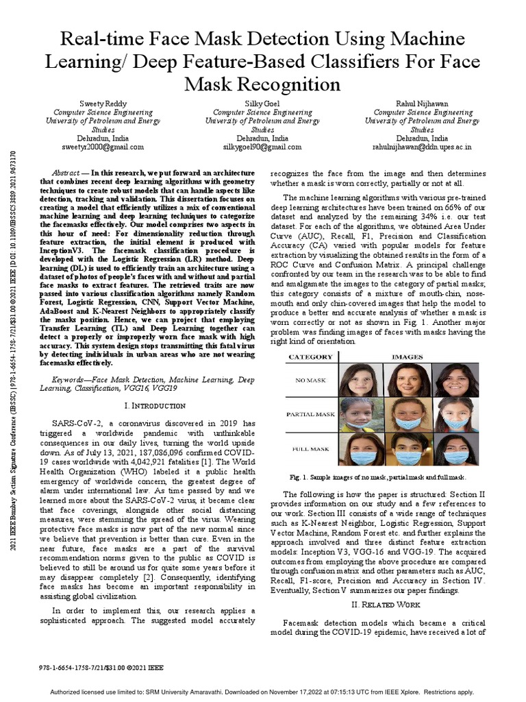Face Mask Detection Using Machine Learning And Deep Learning Pdf