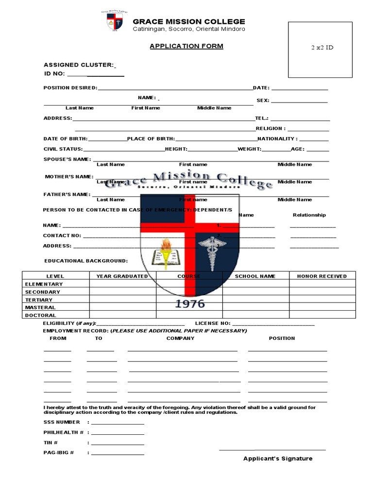 Application for Employment at Grace Mission College | PDF | Justice ...