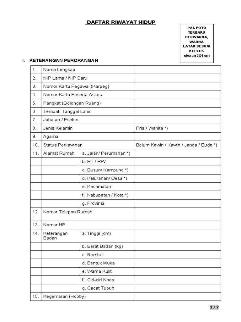 Daftar Riwayat Hidup PNS Lengkap | PDF