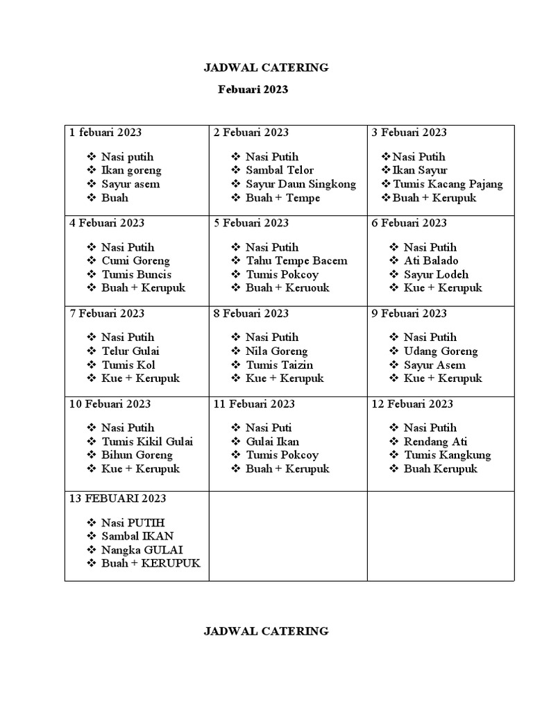 Monthly Catering Menu | PDF