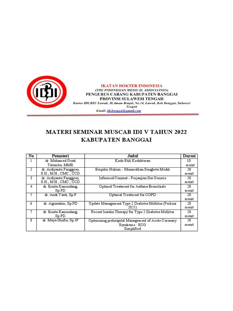 Rundown SEMINAR MUSCAB IDI V TAHUN 2022 | PDF