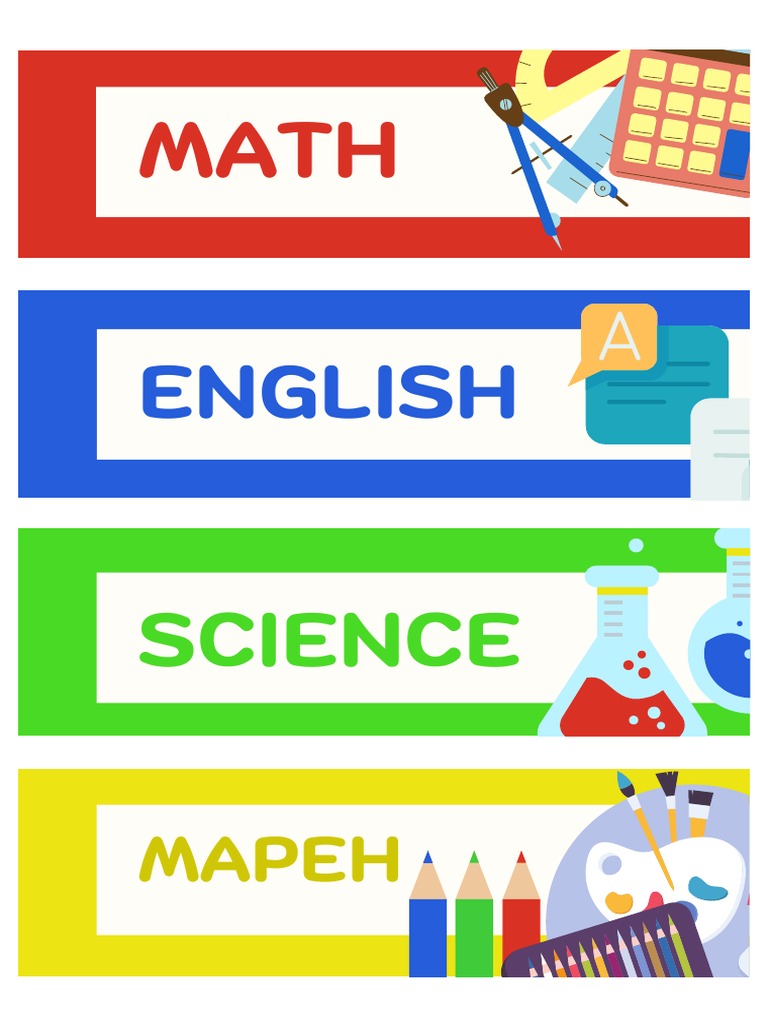 White Colorful Minimalist School Subjects Folder Label | PDF