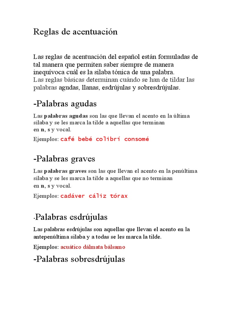 Reglas de Acentuación | PDF