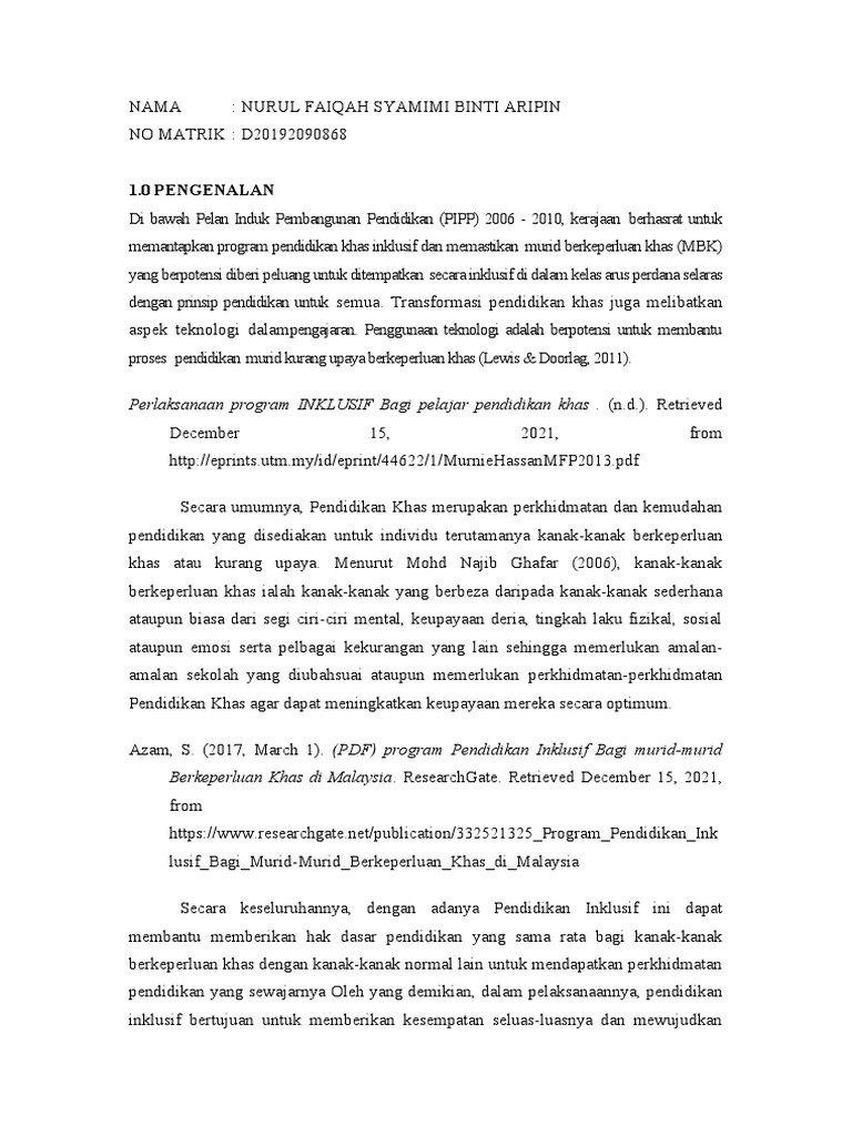 Pendidikan Inklusif Pengenalan Dan Definisi MBK Faiqah | PDF