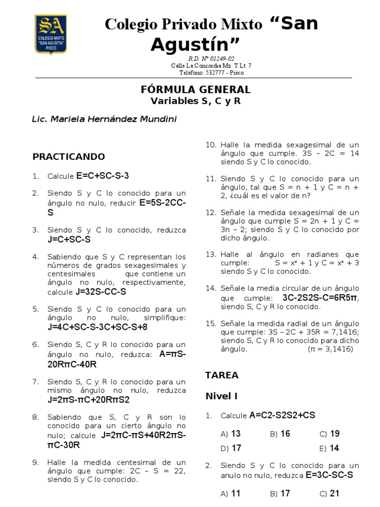 Fórmula General I | PDF | Ángulo | Notación Matemática