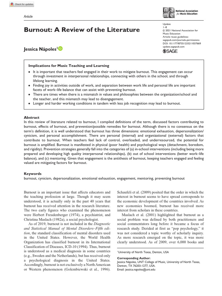 Burnout-A Review of The Literature | PDF | Occupational Burnout | Teachers