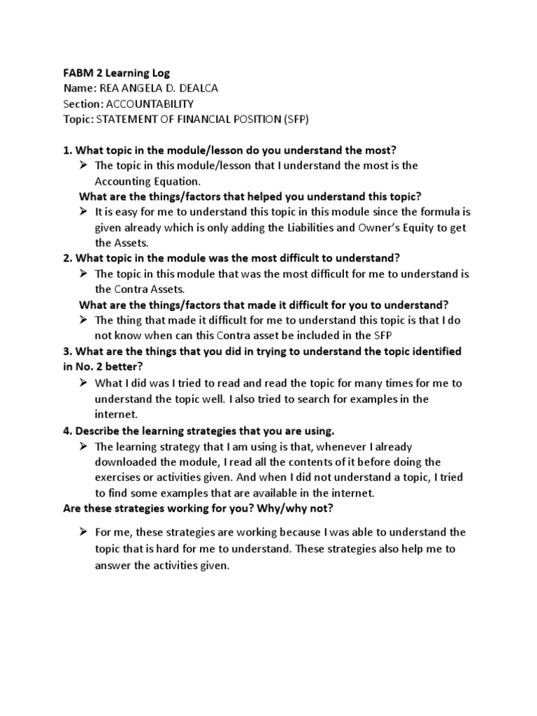 FABM 2 Learning Log | PDF | Debits And Credits | Net Income