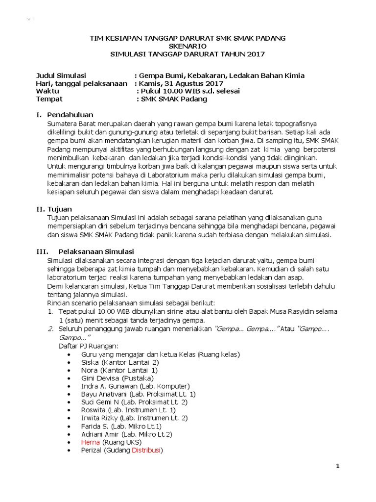Skenario-Tanggap Darurat SMK Smak Padang-Rev2 | PDF