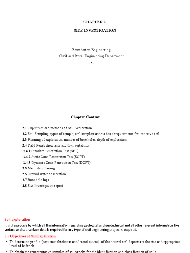 CHAPTER 2 Soil Exploration Final | PDF | Drilling | Geotechnical ...