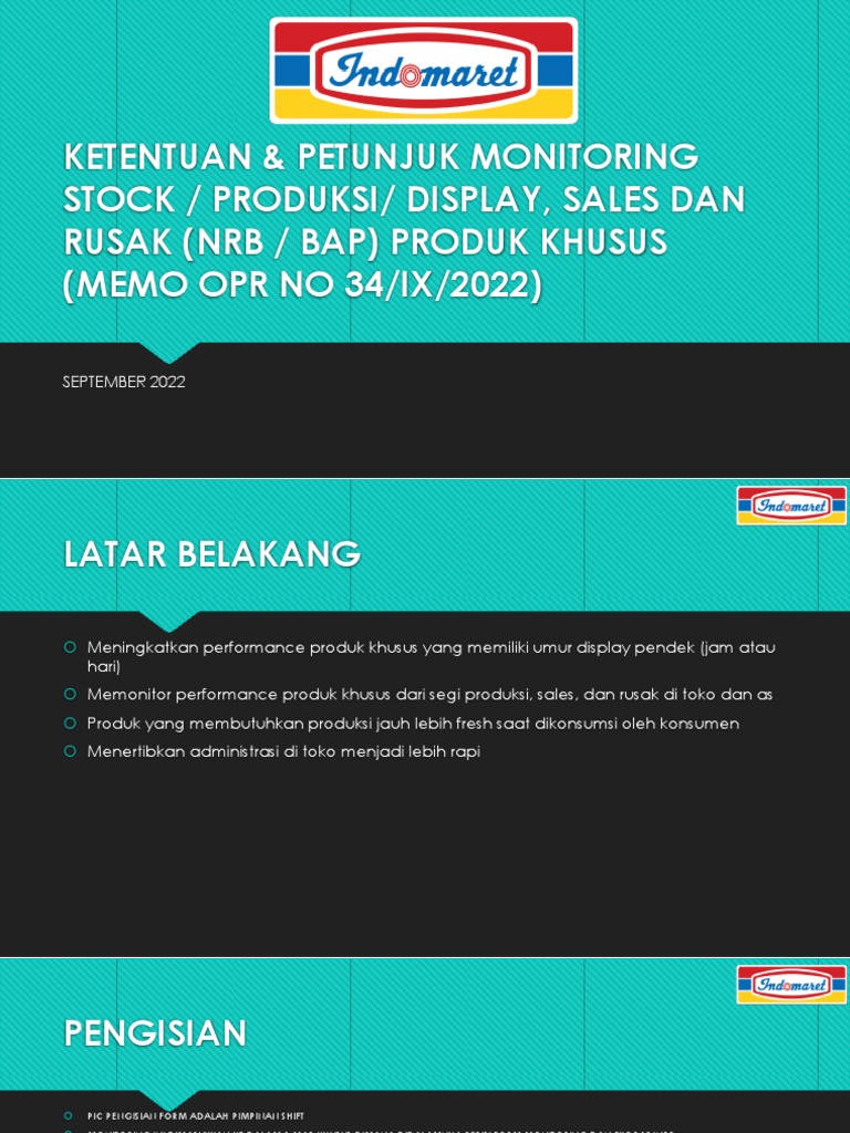 Panduan Monitoring Display, Produksi, Sales, Rusak, Bap, NRB | PDF