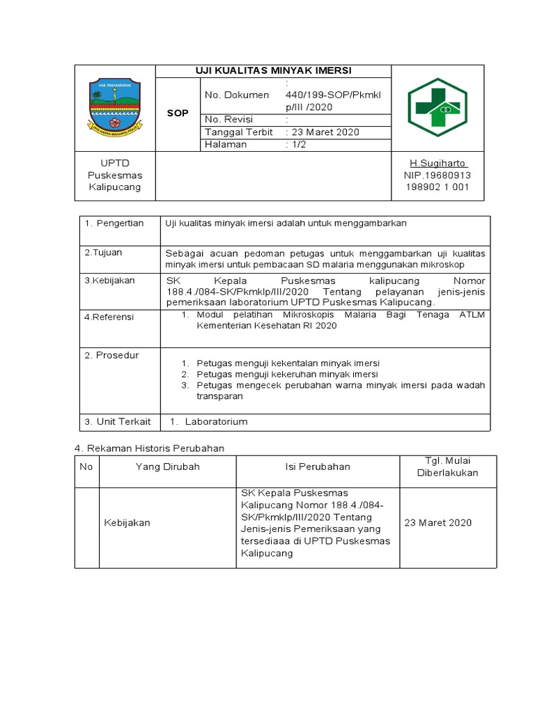 Sop Uji Kualitas Minyak Imersi | PDF | Teknologi & Rekayasa