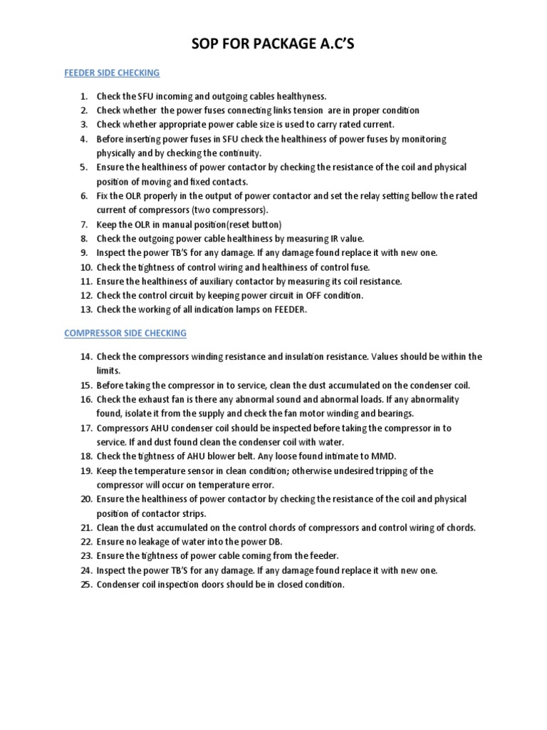 Sop For Package A.c's | PDF | Fuse (Electrical) | Inductor