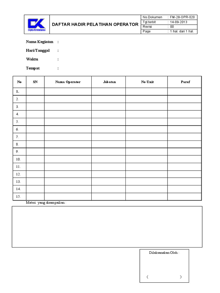 Form Daftar Hadir | PDF