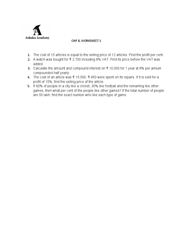 CHP 8, Worksheet 1 | PDF