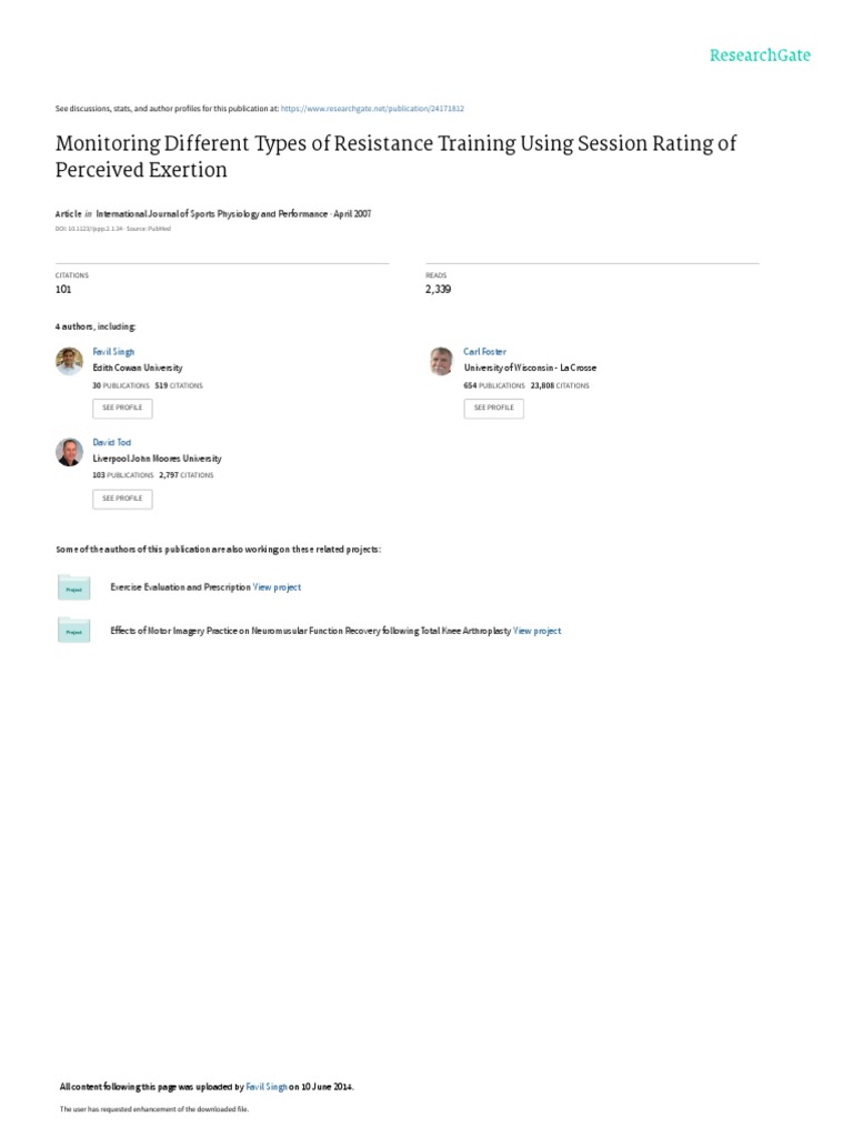 Singh Et Al. 2007 - Resistance Training and Session RPE | PDF ...