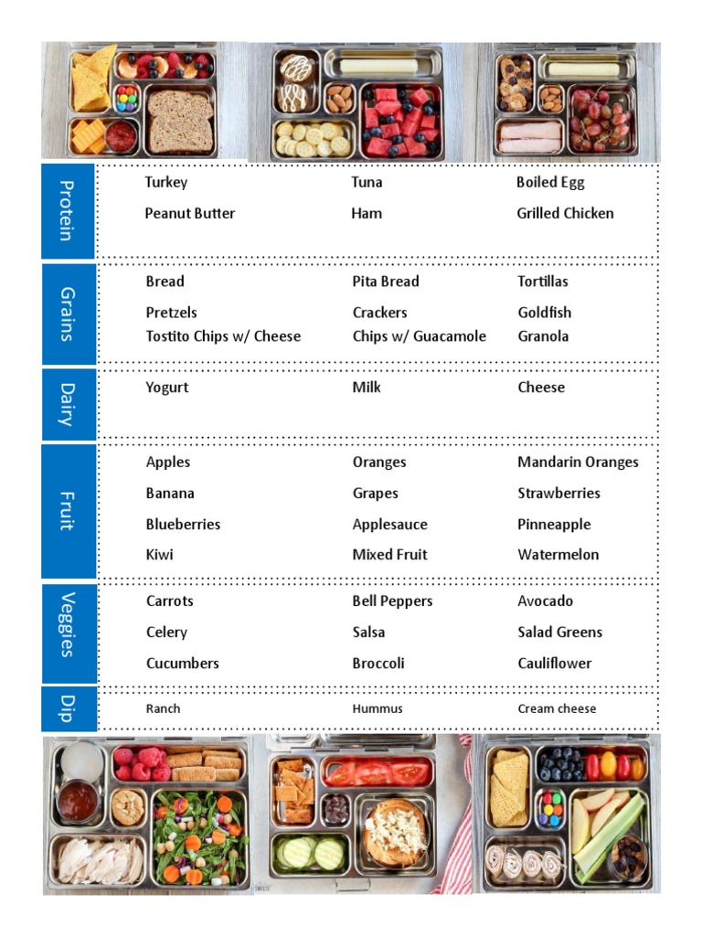 Easy Lunch Ideas Protein, Grains, Dairy, Fruit & Veggies | PDF
